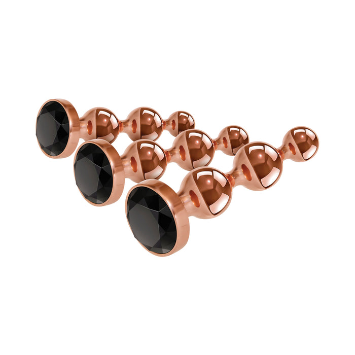Gender X Gold Digger 3-Piece Rose Gold Beaded Anal Plug With Black Gem ...