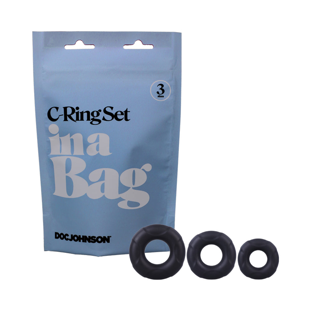 Doc Johnson C-Ring Set In A Bag 3-Piece Silicone Cockrings Black — Nalpac