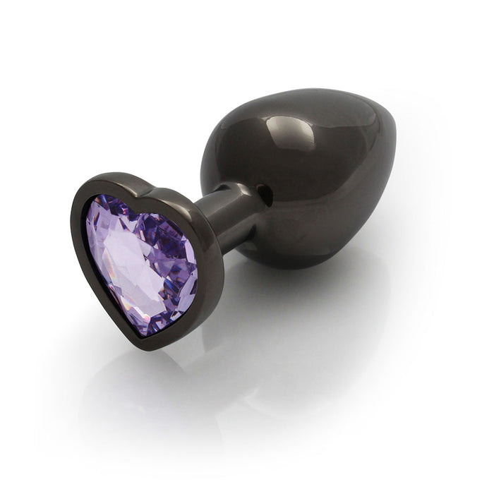 Ouch! Heart Gem Butt Plug Medium Gunmetal/Amethyst — Nalpac