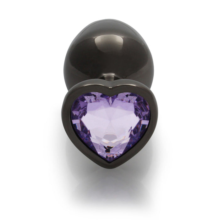 Ouch! Heart Gem Butt Plug Medium Gunmetal/Amethyst — Nalpac