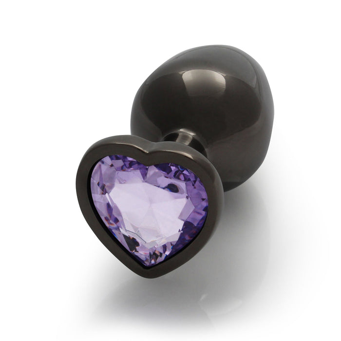 Shots Ouch! Heart Gem Butt Plug Medium Gunmetal/Amethyst — Nalpac